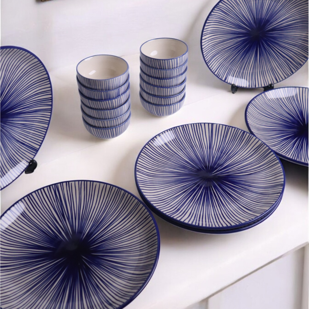 Indigo Radiance Dinner Set 6 Plates 12 Bowls Elegant Tableware