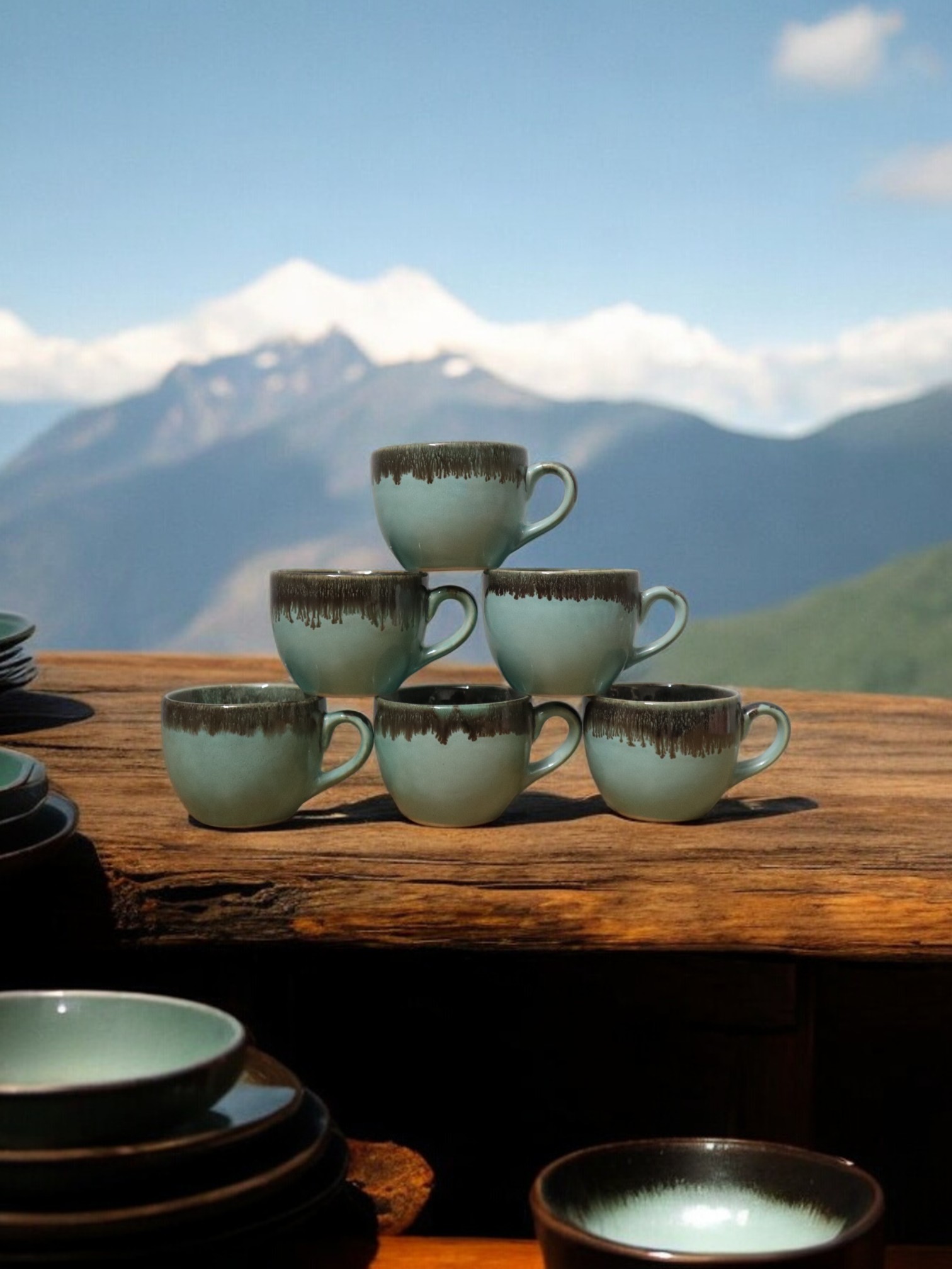 Midnight Tide Cup Set of 6 Elegant Ceramic Drinkware for Home and Events