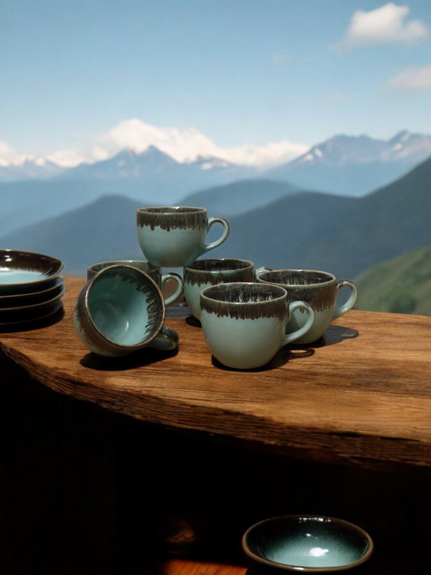 Midnight Tide Cup Set of 6 Elegant Ceramic Drinkware for Home and Events